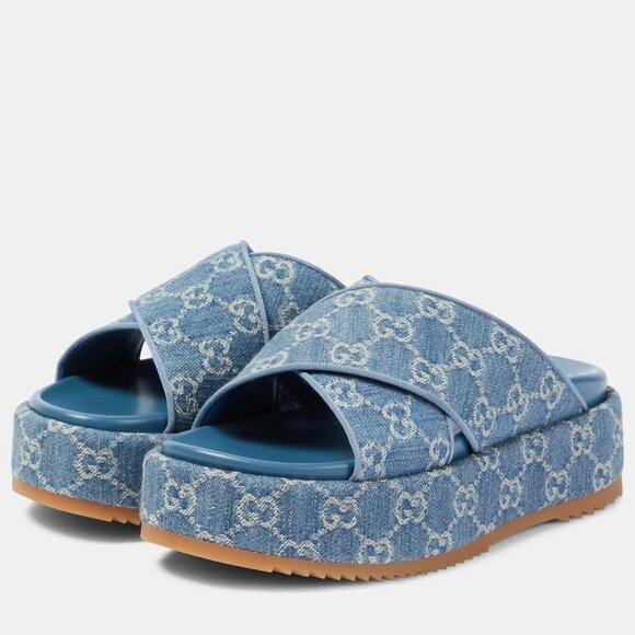Gucci | Shoes | Gucci Gg Monogram Supreme Angelina Platform Slides ...